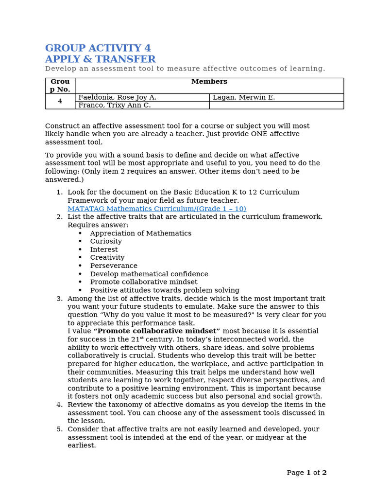 Activity 4 Activity Sheet v.4 (ANSWER) | PDF | Curriculum | Mindset