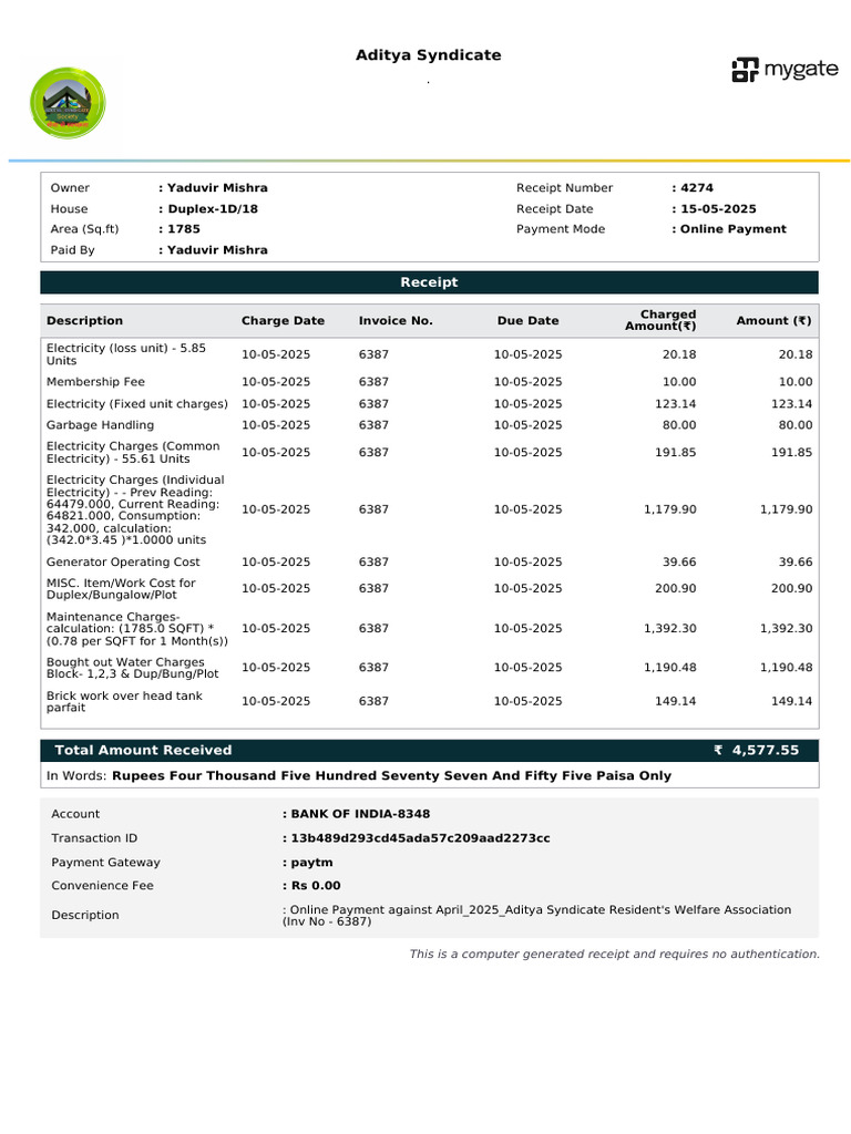 DuesReceipt 49301661 7323 | PDF | Rupee | Receipt