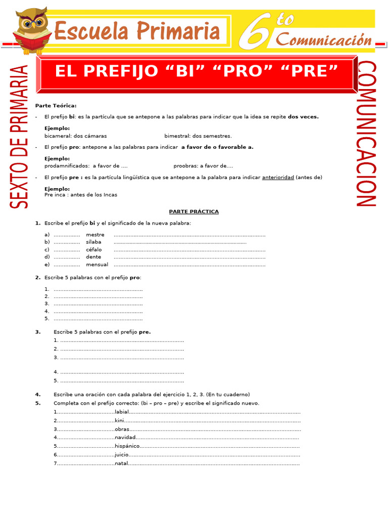 El Prefijo Bi Pro y Pre para Sexto de Primaria | PDF