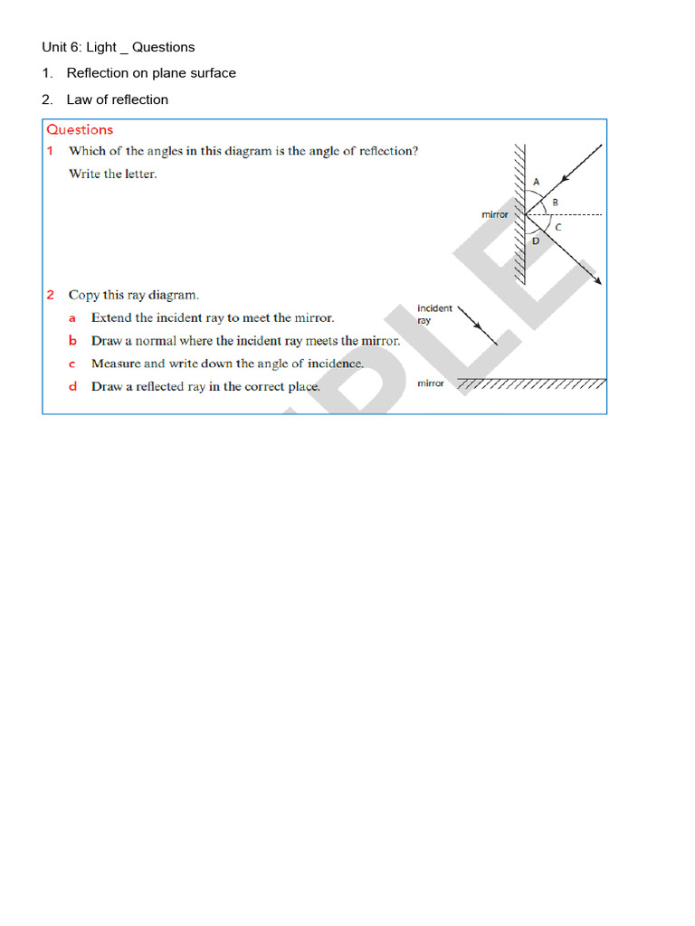 Unit 6 Light - Questions | PDF