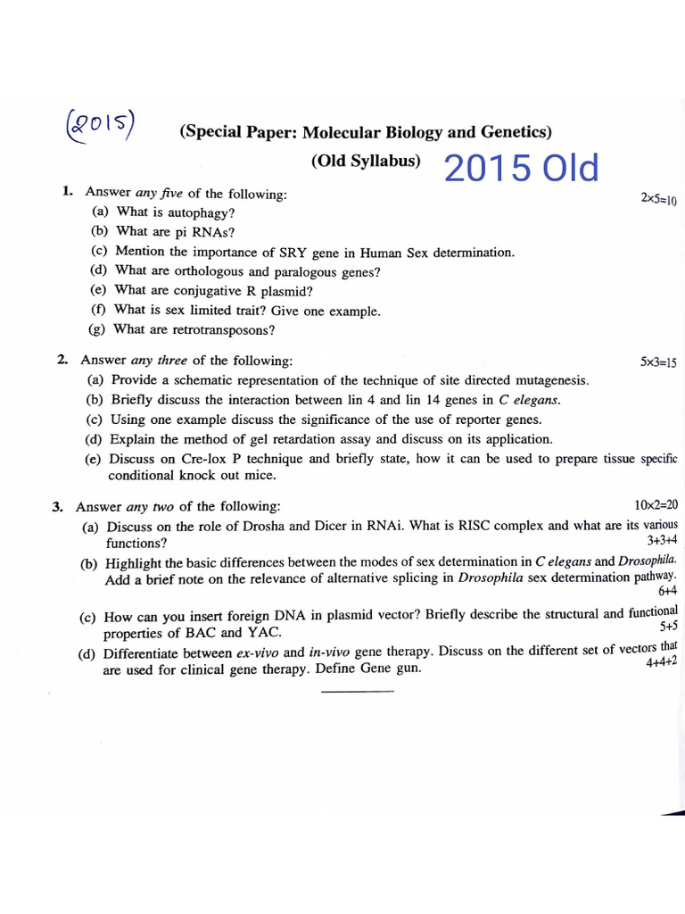 Molecular Biology & Genetics PYQ | PDF