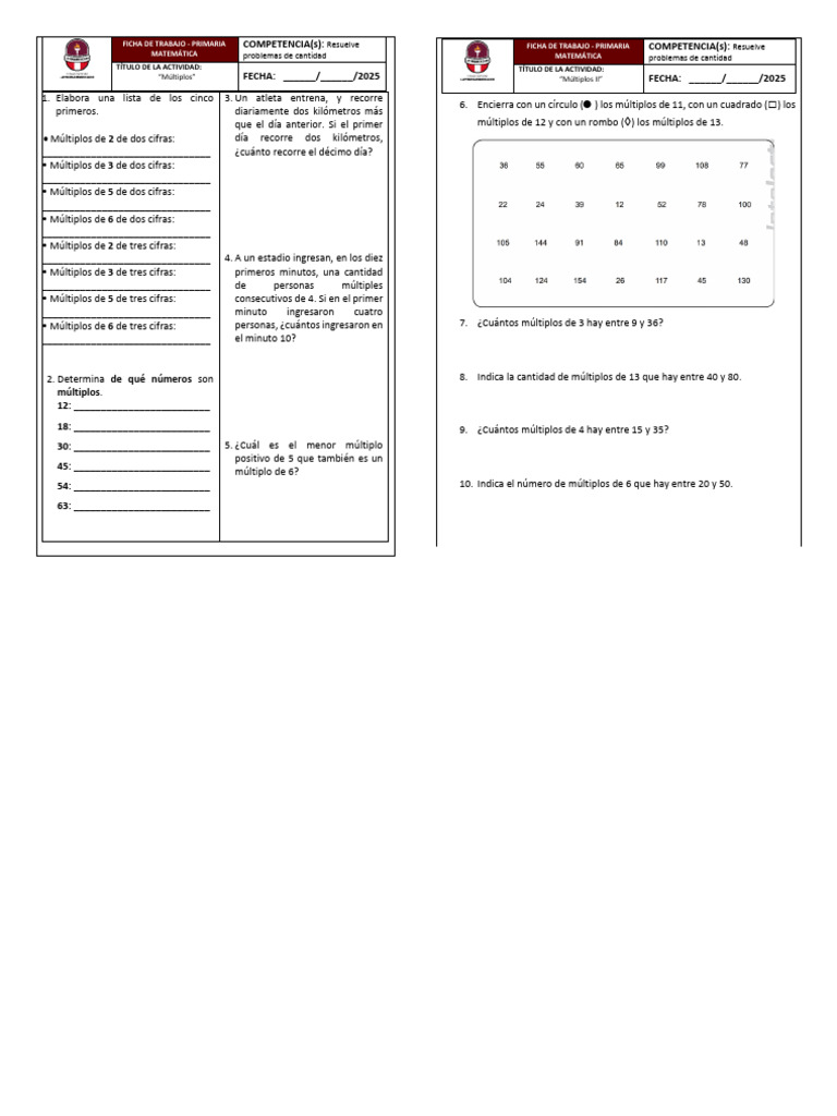 FICHA_DE_MULTIPLOS 5TO PRIMARIA | PDF