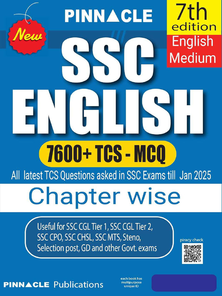 Demo 50 Pinnacle SSC English 7600 TCS MCQ 7th Edition 2025 English Medium | PDF