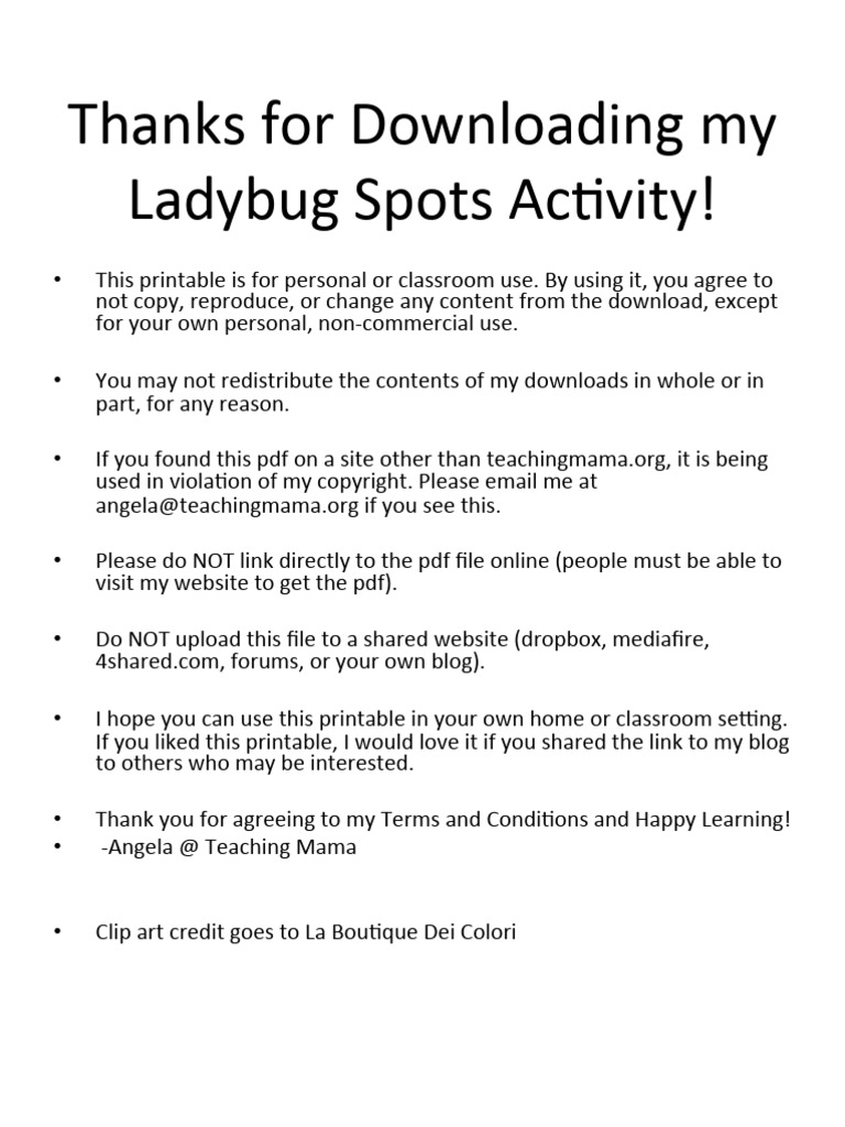 Ladybug Spot Counting Activity | PDF