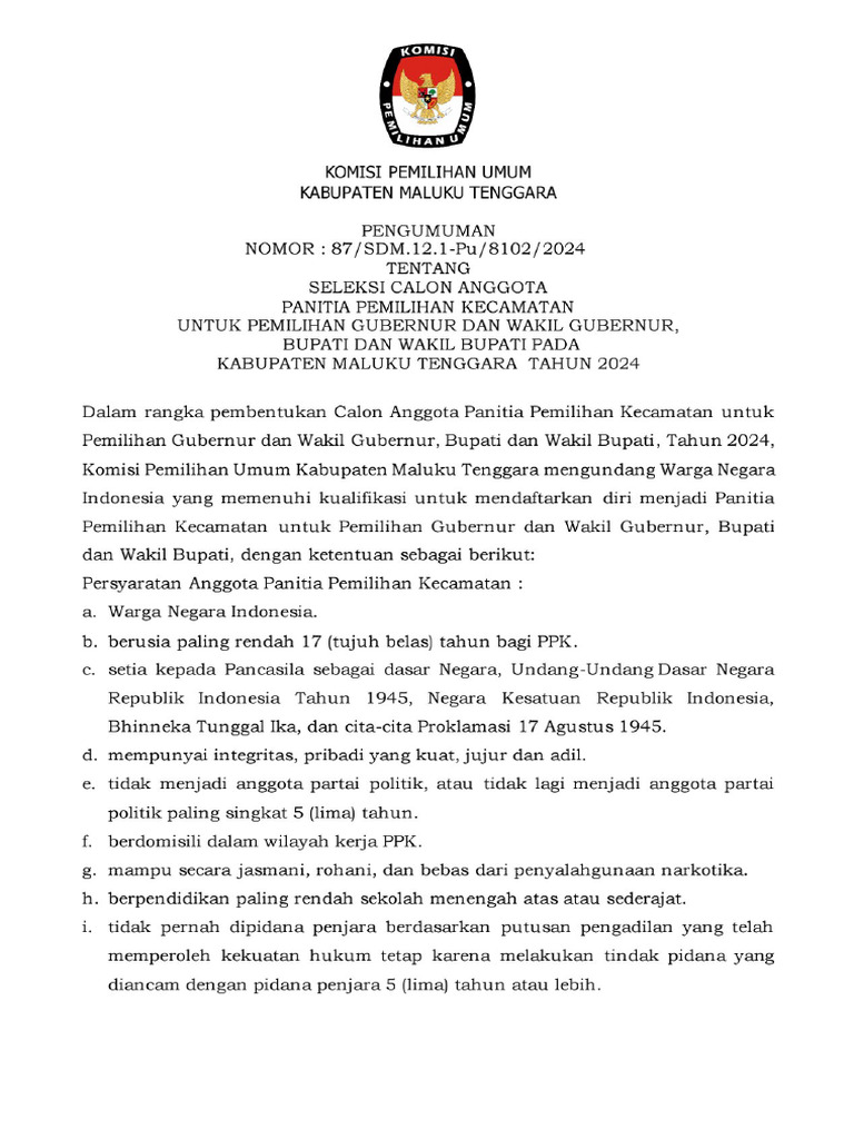 Pengumuman Tentang Seleski PPK | PDF