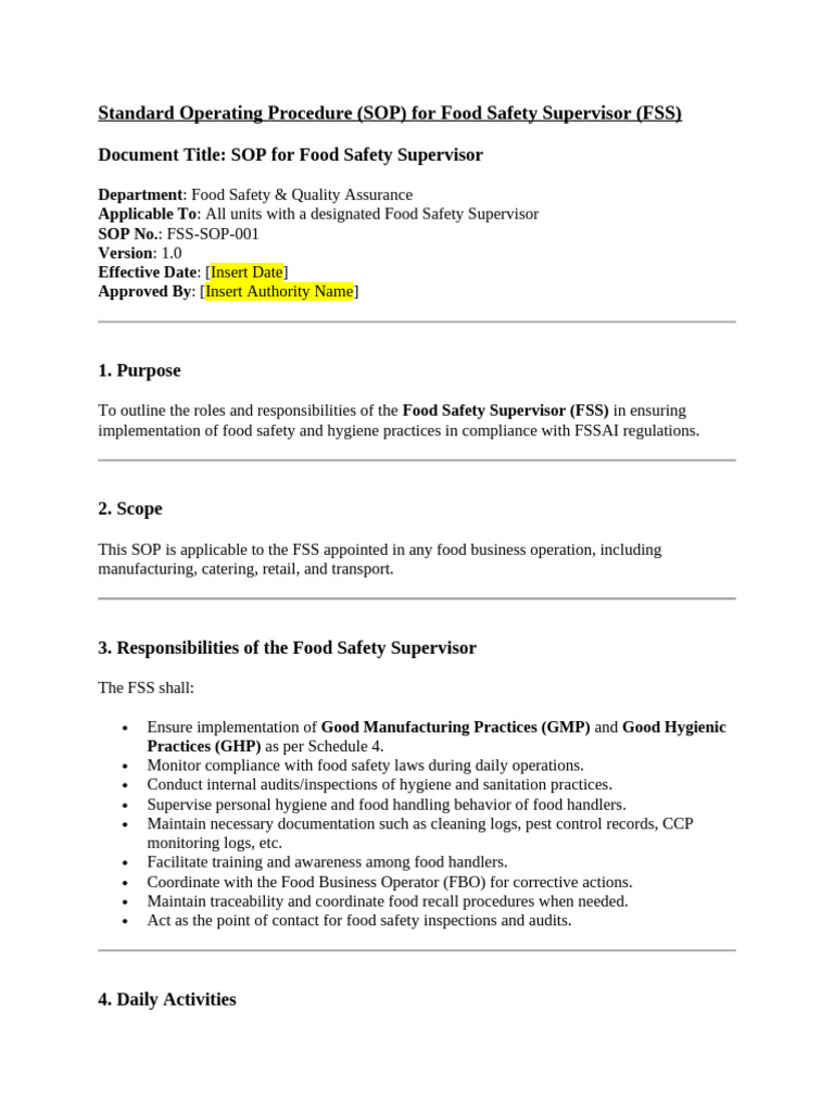 Standard Operating Procedure | PDF | Food Safety | Regulatory Compliance
