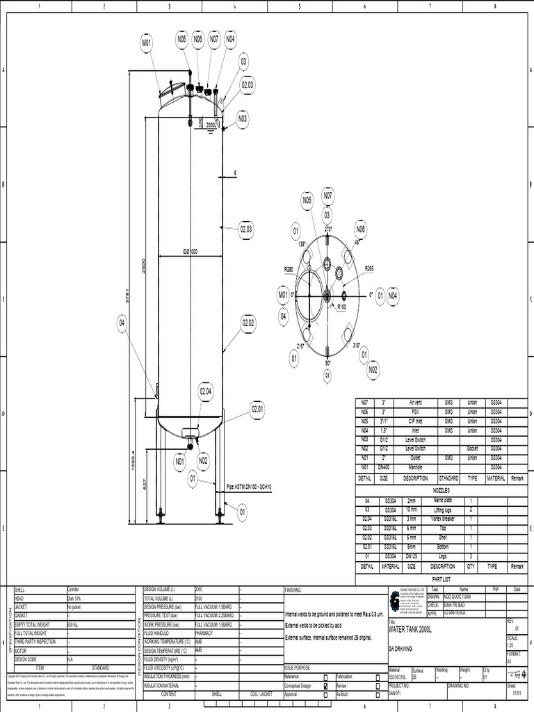 2000L Water Tank Fabrication Drawing | PDF | Mechanical Engineering ...