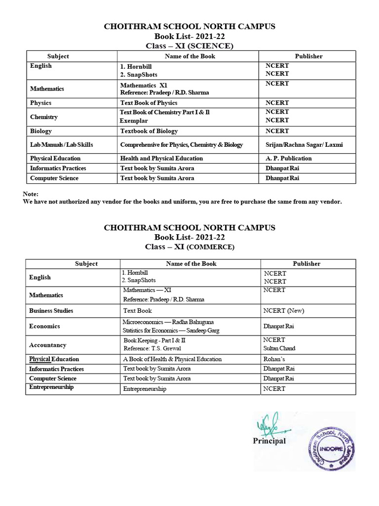 Booklist for Class XI Session 2021-22 (3) | PDF | Academia | Science