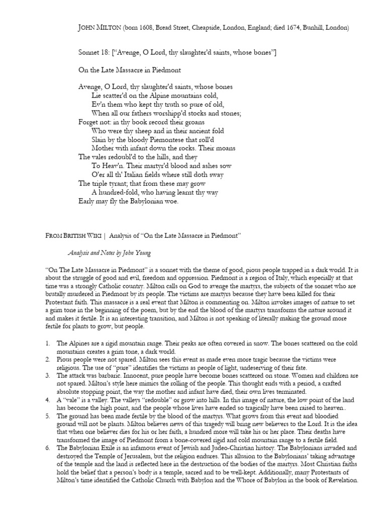 Milton and Nelson: Sonnet Analysis | PDF