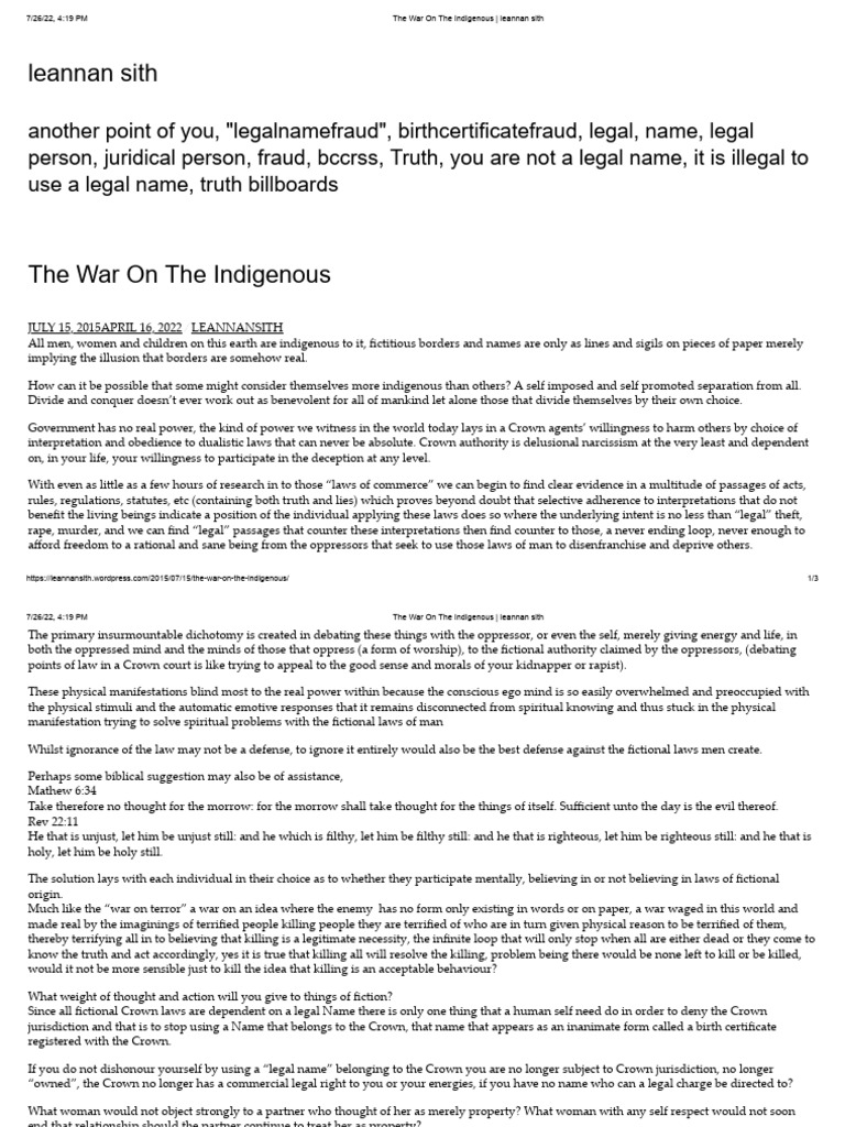 The War On The Indigenous - Leannan Sith | PDF | Mind | Thought