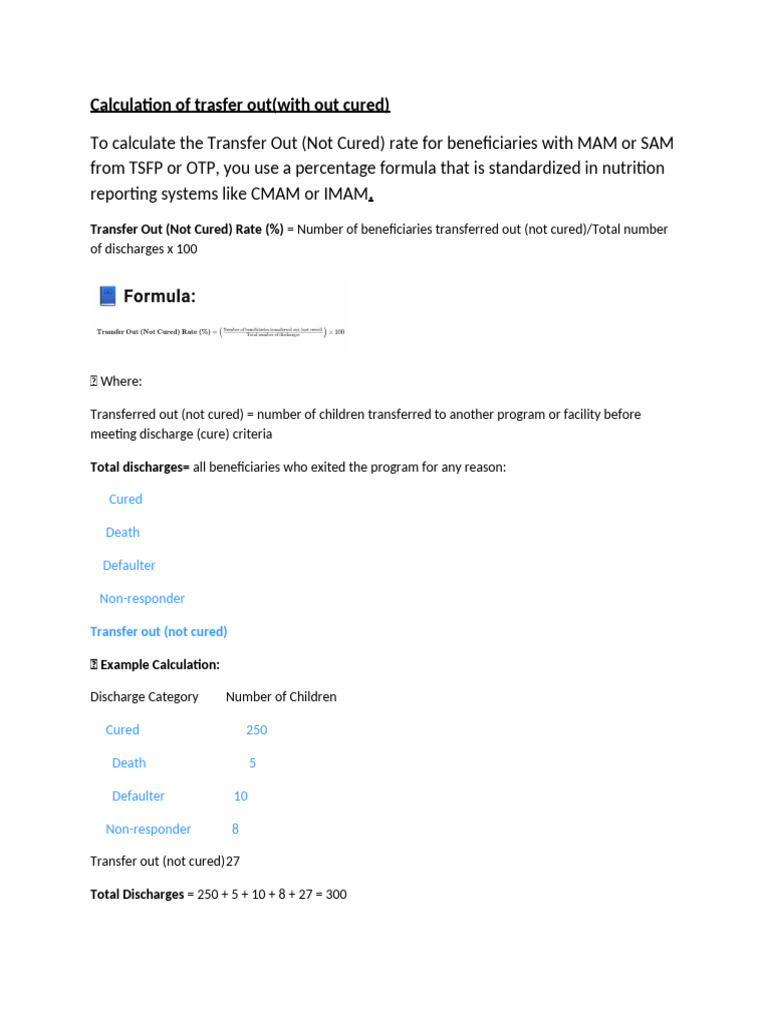 Calculation of Trasfer Out Formula | PDF