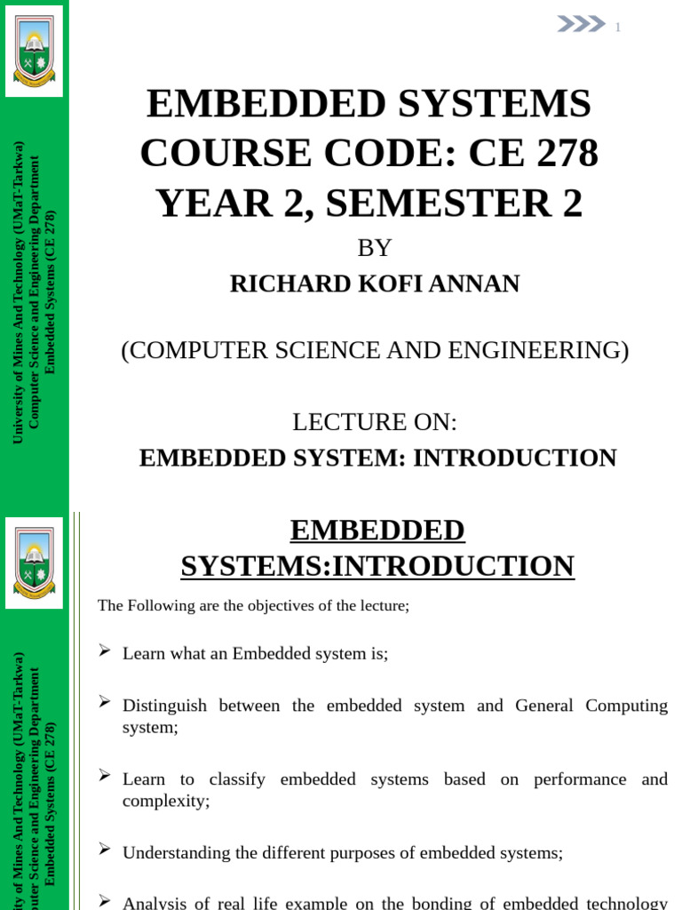 Embedded Systems-Lecture 1 | PDF | Central Processing Unit | Embedded ...