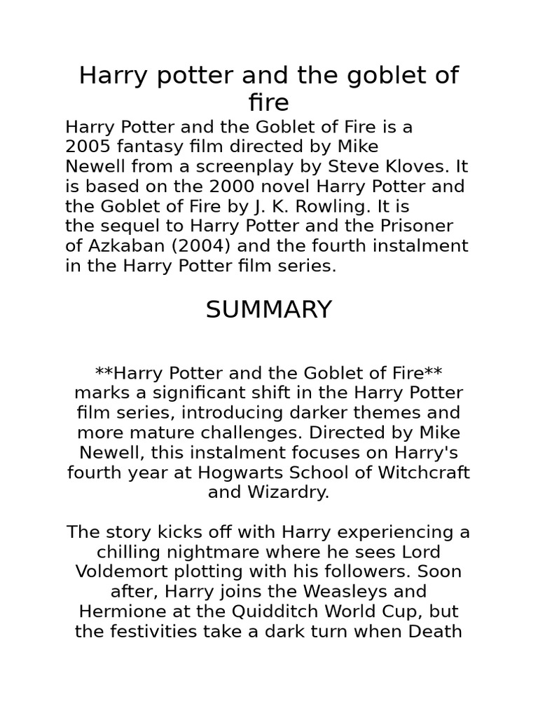 Goblet of Fire: A Dark Turn in Harry's Journey | PDF | Mythography ...