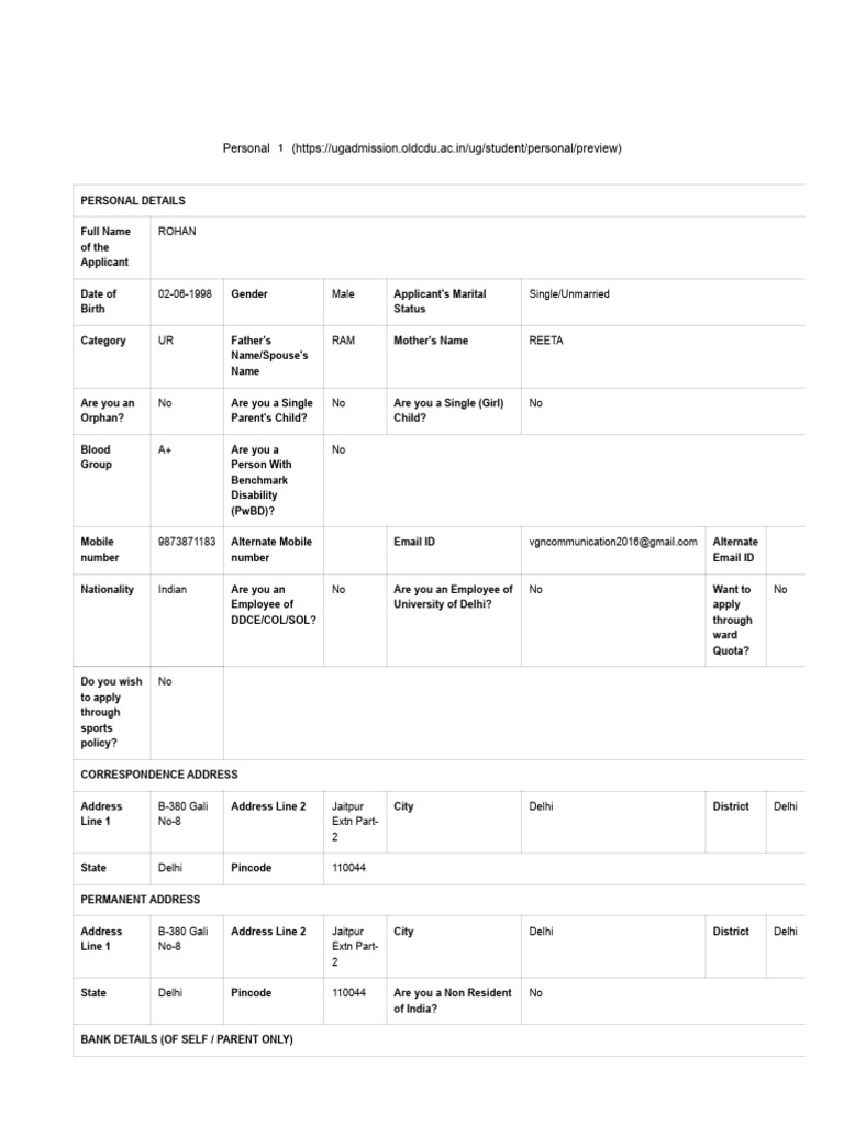 Applicant Personal Details Submission | PDF