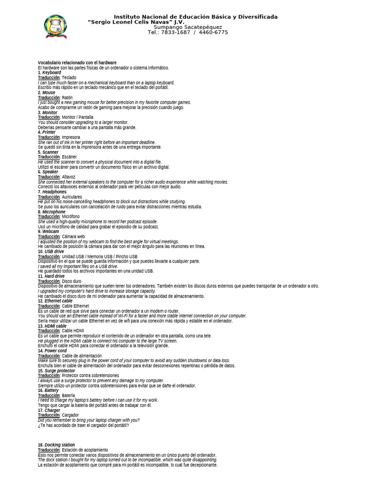 Vocabulario Informatico 4tos-5tos. - Ingles - II Bimestre 2025 ...