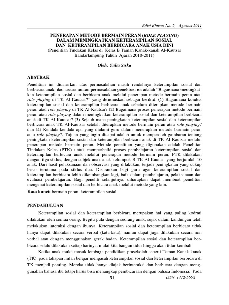 Penerapan Metode Bermain Peran Role Play | PDF | Kesehatan Holistik
