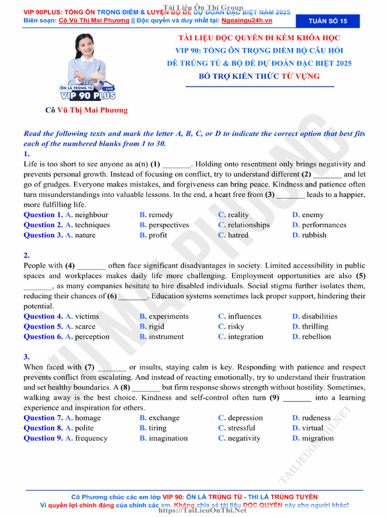 11 Vip 90 Tuan So 15 Bai Tap Bo Tro Kien Thuc Tu Vung | PDF