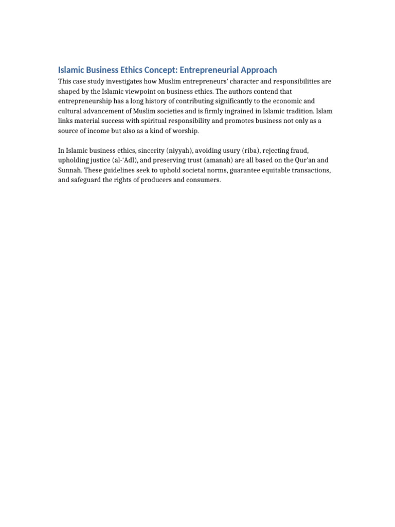 Islamic Business Ethics Synopsis | PDF