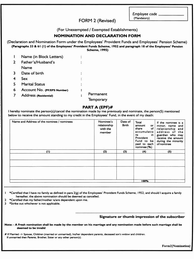 PF Nomination - Form 2 | PDF