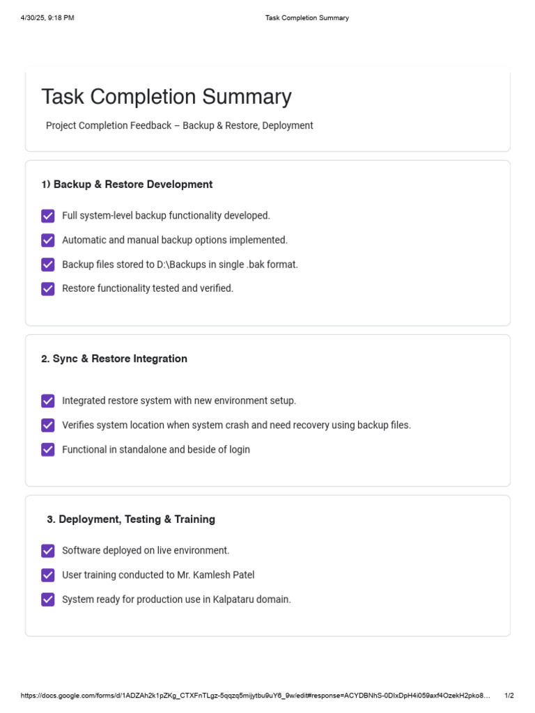 Task Completion Summary - Google Forms | PDF