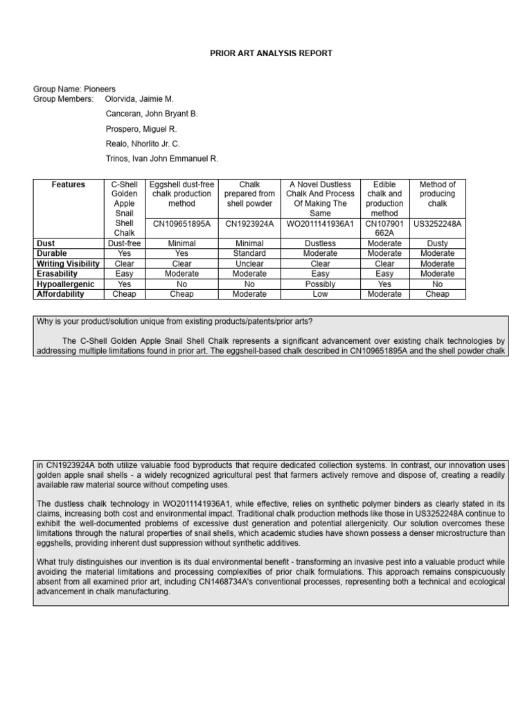 PIONEERS-Prior Art Analysis | PDF | Prior Art | Materials