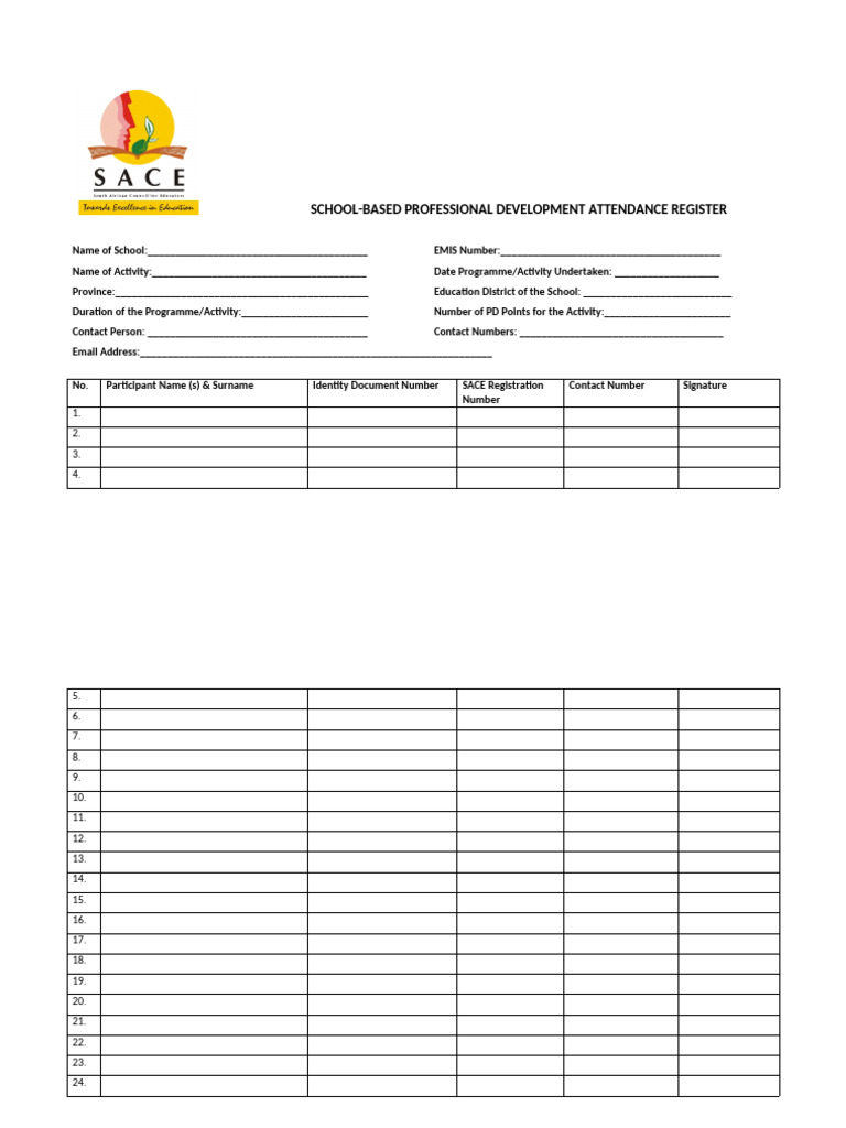 SACE Attendance Register Template | PDF