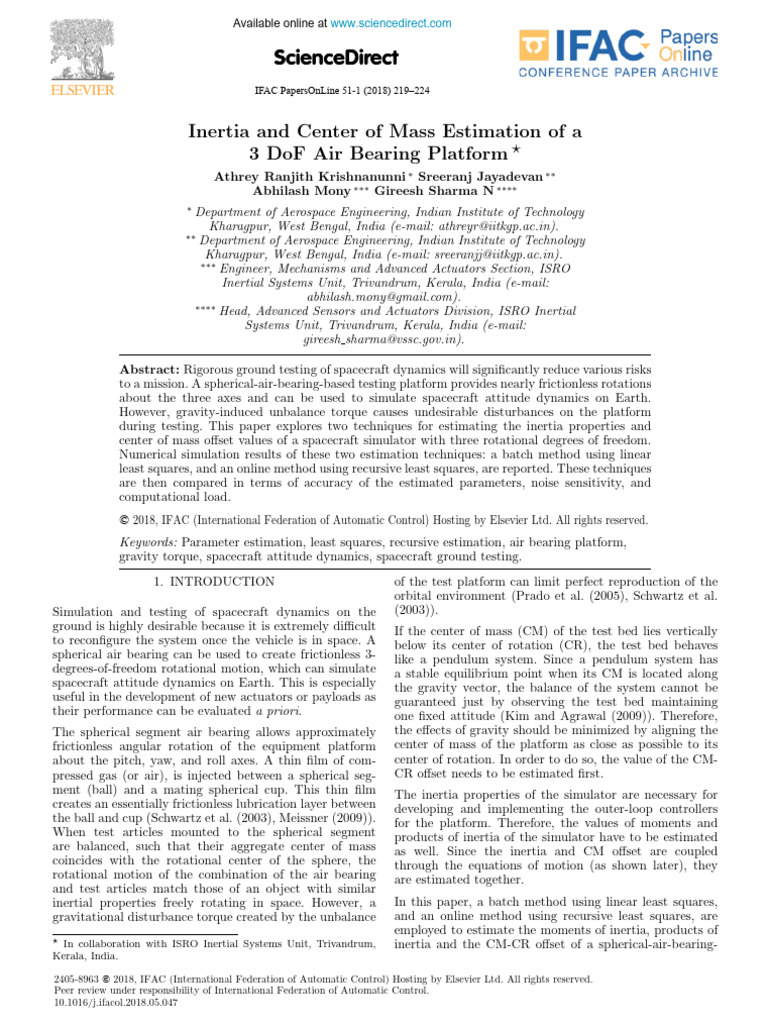 MOI and COM Estimation Using 3DOF Platform | PDF | Spaceflight | Outer ...