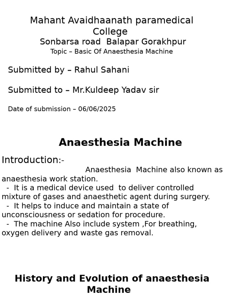 Yoke Assembly in Anaesthesia Machines | PDF | Anesthesia | Gases