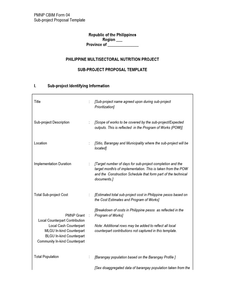 PMNP CBIM Form 04 - Sub-Project Proposal Template | PDF | Risk
