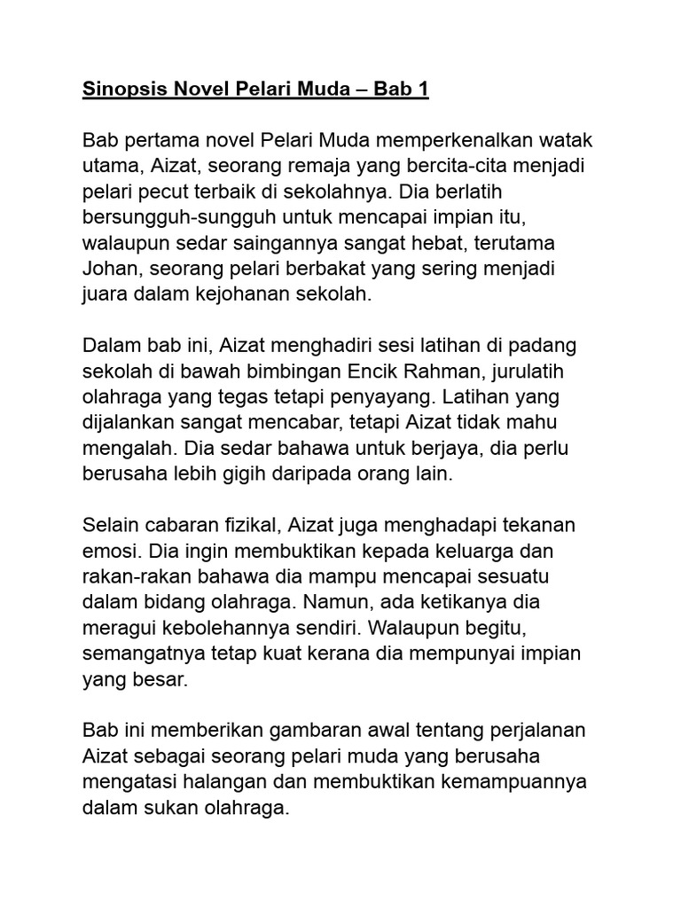 Sinopsis Bab 1 Novel Pelari Muda-1 | PDF
