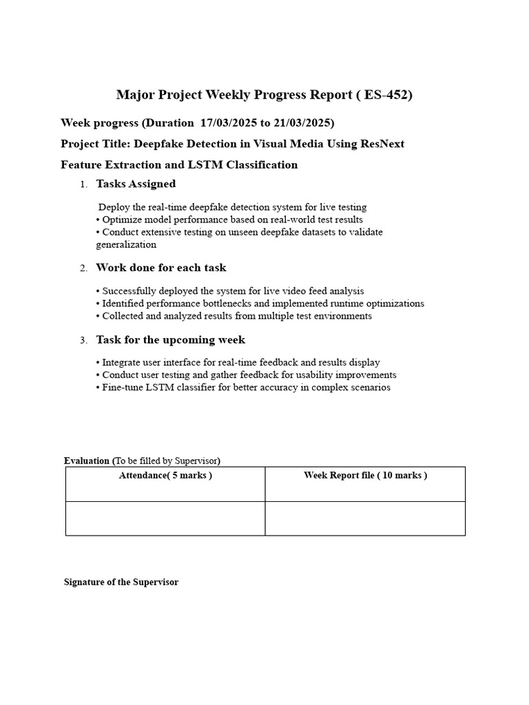 Major Project Weekly Report Format4 | PDF
