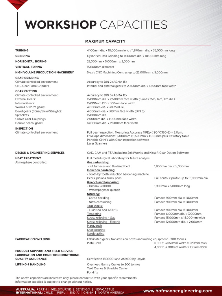 51 Hofmann Workshop Capacities Brochure A4 | PDF | Gear | Industrial ...