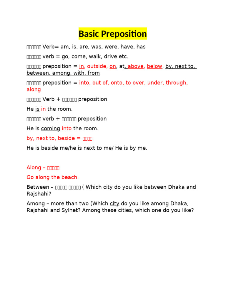 Basic Preposition - Docx Version 1 | PDF