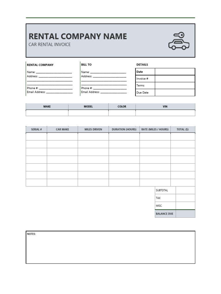 Car Rental Invoice Template | PDF