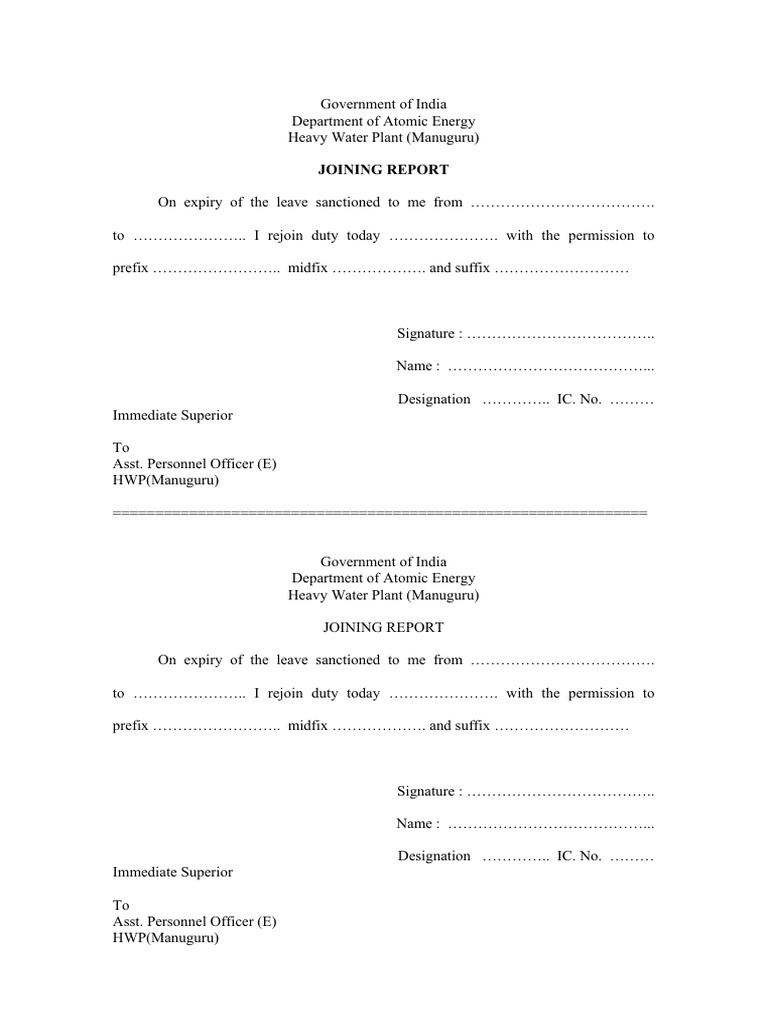 Joining Report After Earned Leave | PDF
