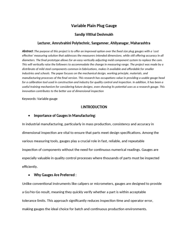 Adjustable Variable Plain Plug Gauge | PDF | Engineering Tolerance ...