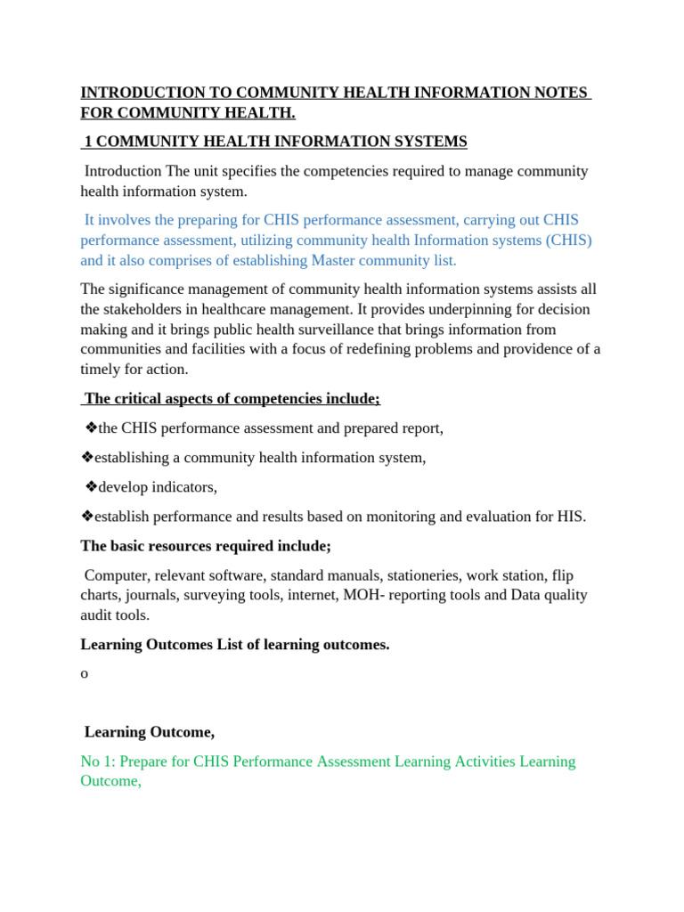 Community Health Information Systems Guide | PDF | Data Analysis ...