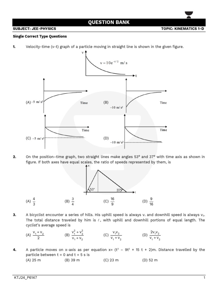 Question Bank Kinematics | PDF | Acceleration | Velocity