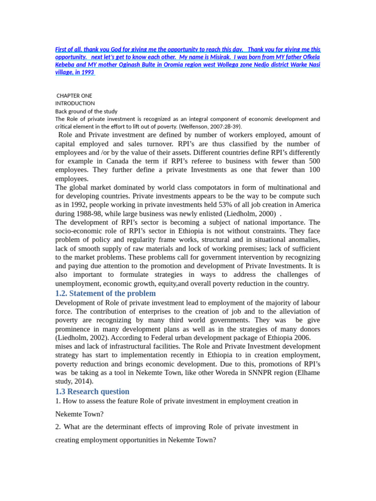 Chapter One-Wps Office | PDF | Employment | Poverty Reduction