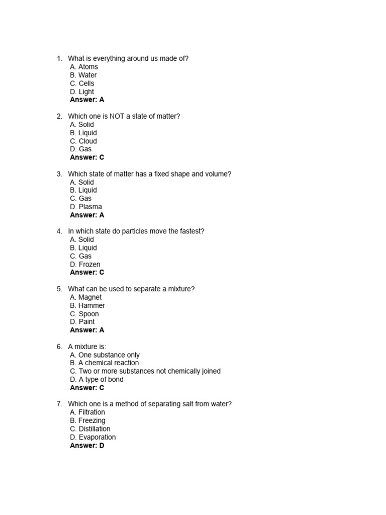 Class 6 Questions Paper Chemistry | PDF | Ion | Chemical Bond