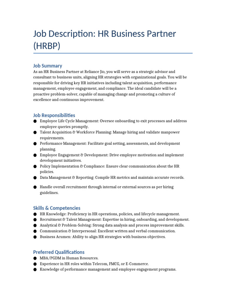 Job Description HRBP | PDF