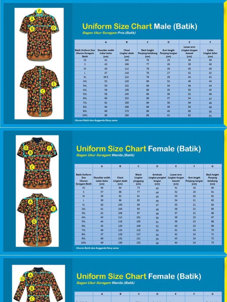 Size Chart Anggarda Navy-Batik | PDF