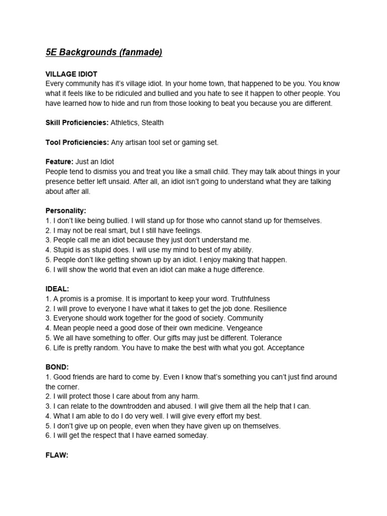 Fanmade 5E Backgrounds Guide | PDF | Traditional Medicine | Alternative ...