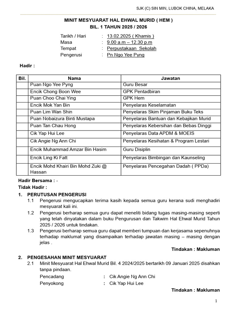 Minit Mesyuarta Hem 2025 | PDF