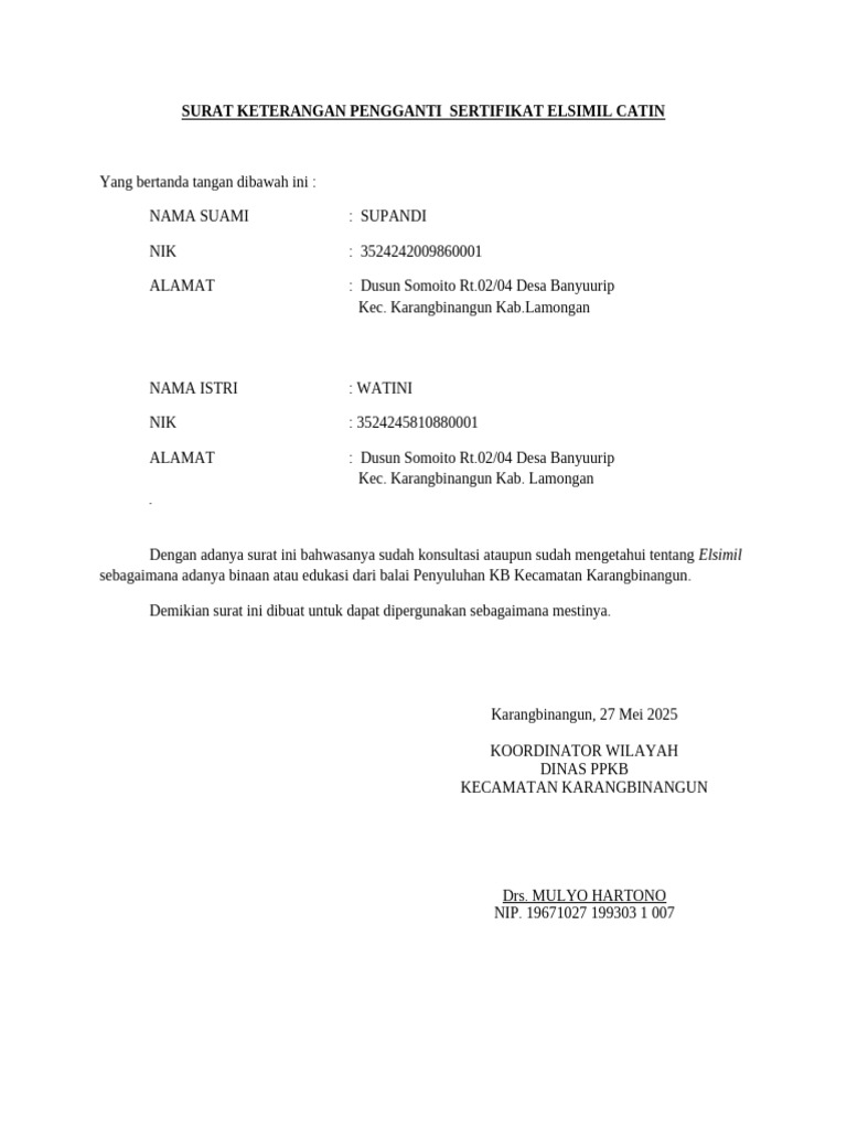Surat Ket Pengganti Elsimil | PDF
