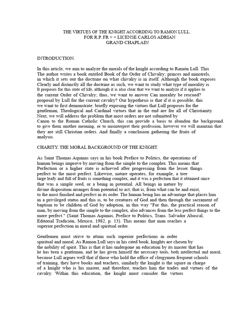 The Virtues of The Templar Knight | PDF | Virtue | Faith