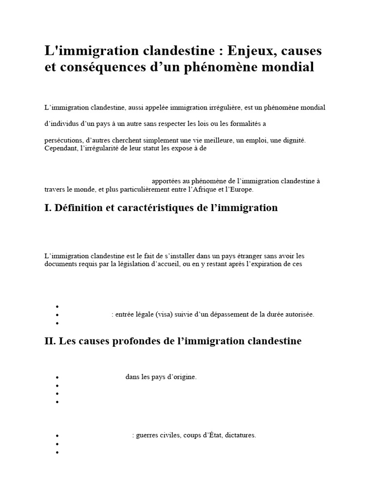 Immigration clandestine : causes et enjeux | PDF | Immigration illégale ...