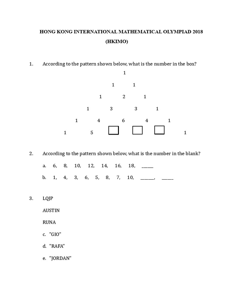 Hong Kong International Mathematical Olympiad 2018 | PDF | Chess ...