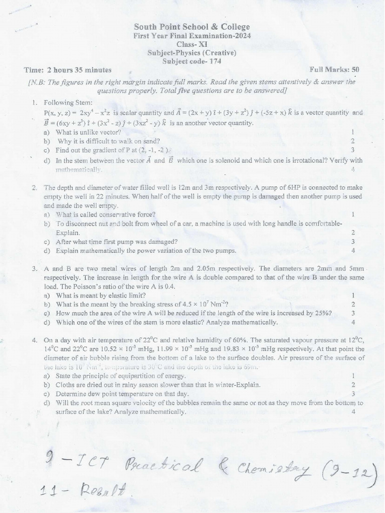 Physics First Year Final Question | PDF