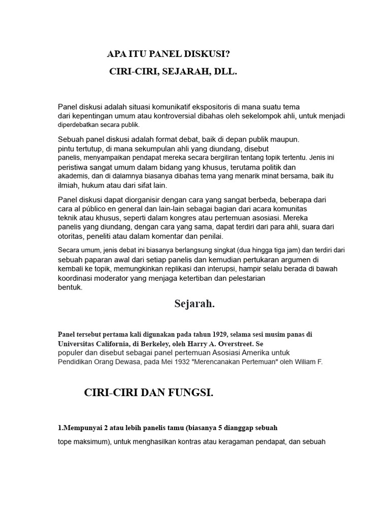 Panel Diskusi: Definisi dan Fungsi | PDF